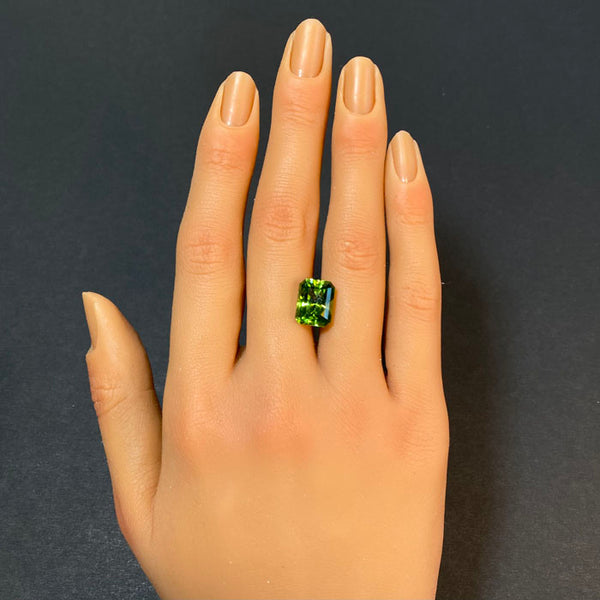 HIDDEN GEM Barion Style Emerald Cut Peridot 7.68 Carats - Moriartys Gem Art