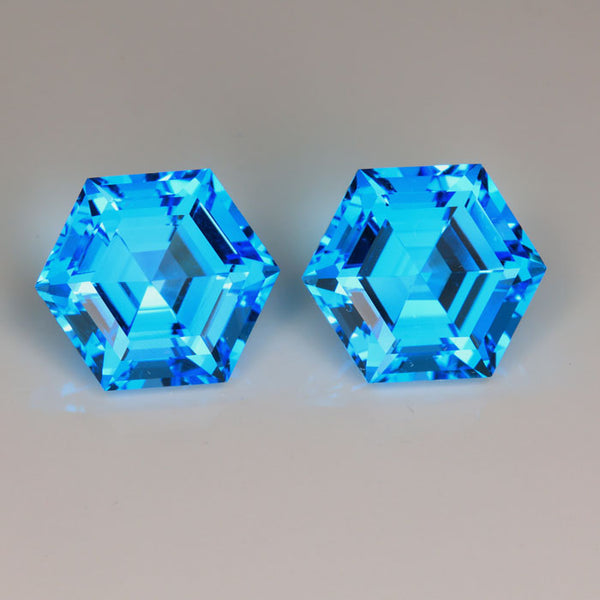 Pair of Hex Blue Topaz Gemstones 36.03cttw - Moriartys Gem Art