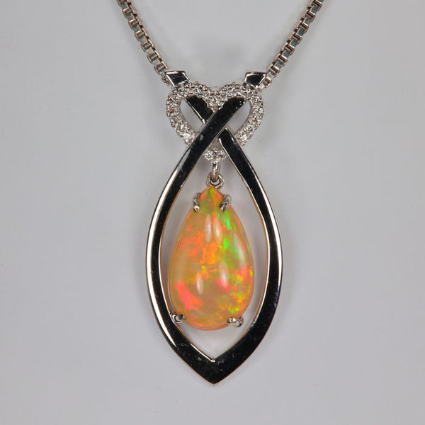 14K White Gold Ethiopian Opal And Diamond Pendant by Christopher Micha ...