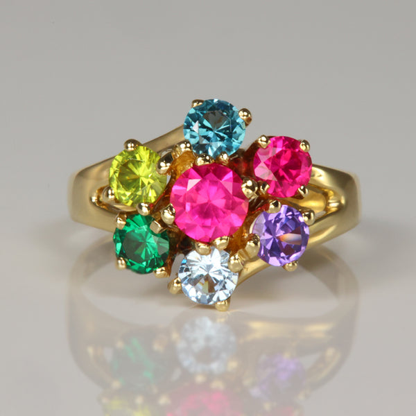 14K Yellow Gold Synthetic Gem Cluster Ring - Moriartys Gem Art