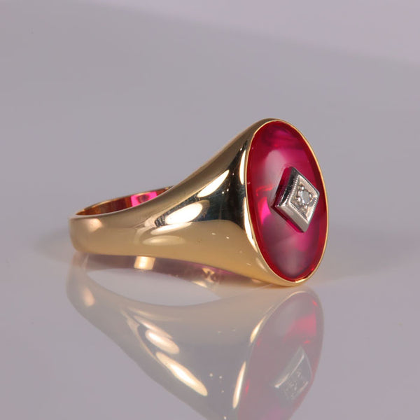 10K Yellow Gold Synthetic Ruby and Diamond Accent Ring - Moriartys Gem Art