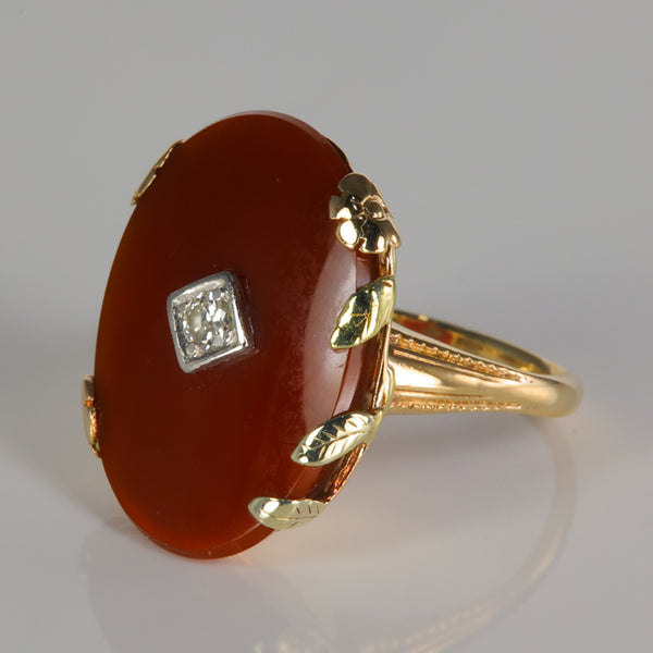 14K Yellow Gold Carnelian and Diamond Ring - Moriartys Gem Art