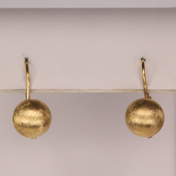 18K Yellow Gold Textured Ball Drop Earrings - Moriartys Gem Art