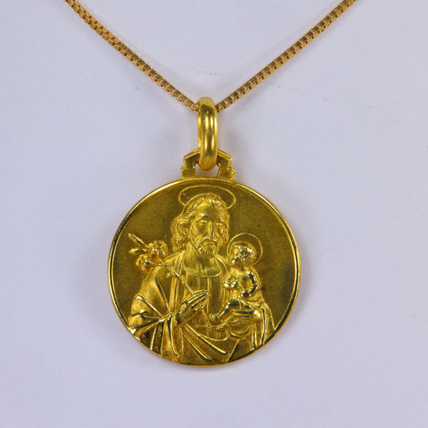 18K Yellow Gold Jesus and Joseph Pendant - Moriartys Gem Art