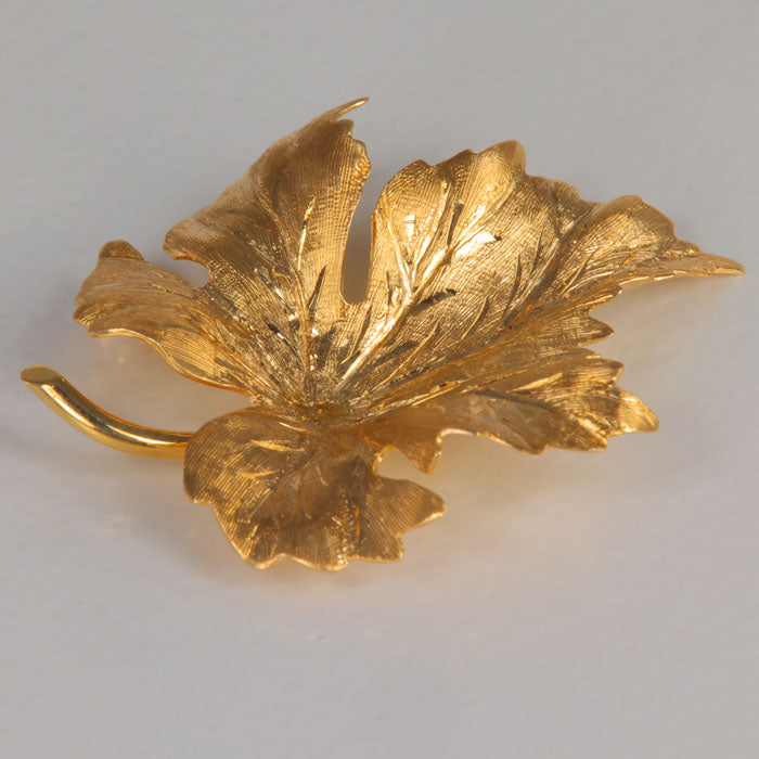 14K Yellow Gold Leaf Pin Brooch Moriartys Gem Art