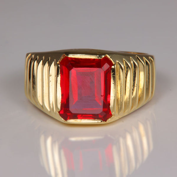 14K Yellow Gold Synthetic Ruby Ring - Moriartys Gem Art
