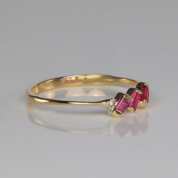 14K Yellow Gold Baguette Ruby and Diamond Accent Stacking Ring ...